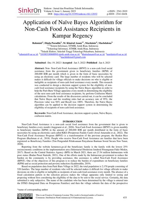 Pdf Application Of Naïve Bayes Algorithm For Non Cash Food Assistance Recipients In Kampar Regency
