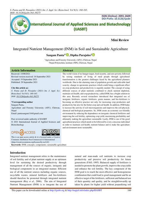 (PDF) Integrated Nutrient Management (INM) in Soil and Sustainable Agriculture