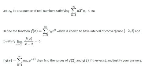 solved let be a sequence of real numbers satisfying n2 cn