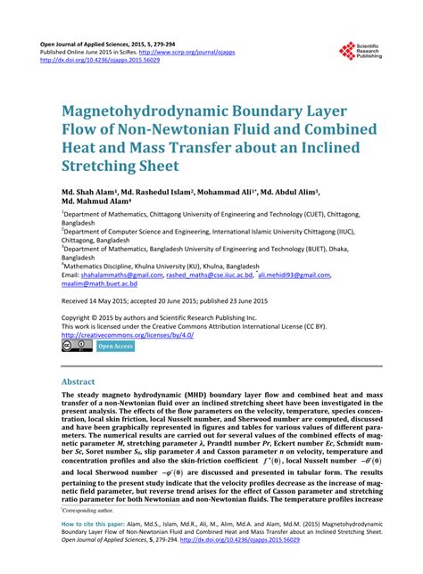 Pdf Magneto Hydrodynamic Boundary Layer Flow Of Non Newtonian Fluid