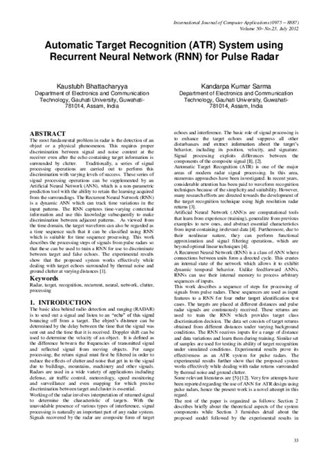 Pdf Automatic Target Recognition Atr System Using Recurrent Neural
