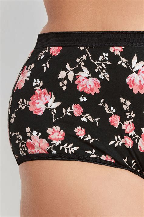Yours 5 Pack Plus Size Black And Pink Floral Print Full Briefs Yours