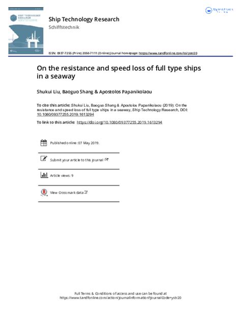 Pdf On The Resistance And Speed Loss Of Full Type Ships In A Seaway