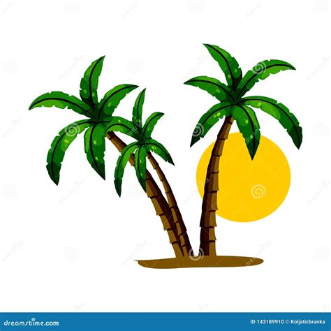 Coconut Palm Trees Sun Sunset And Beach Stock Vector Illustration