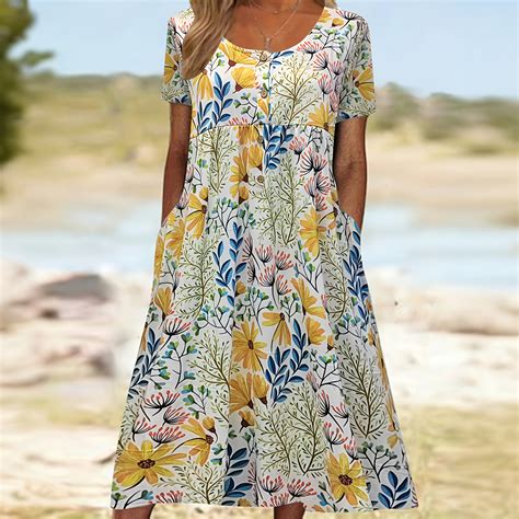 Temu｜plus Size Elegant Dress Womens Plus Floral Print Short Sleeve