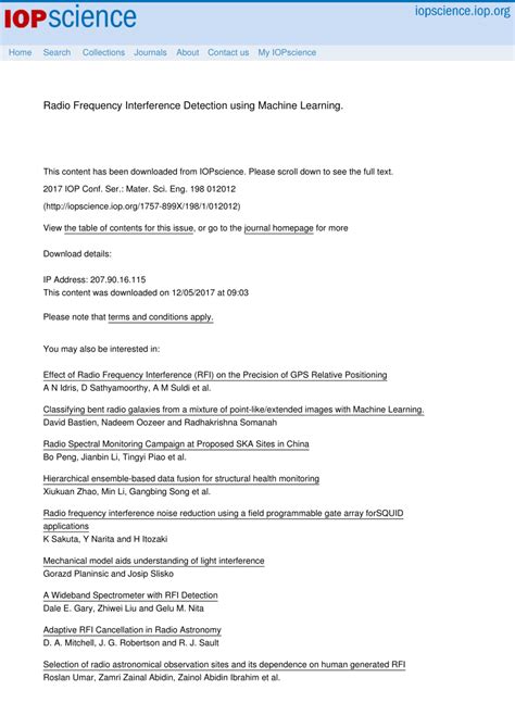 Pdf Radio Frequency Interference Detection Using Machine Learning