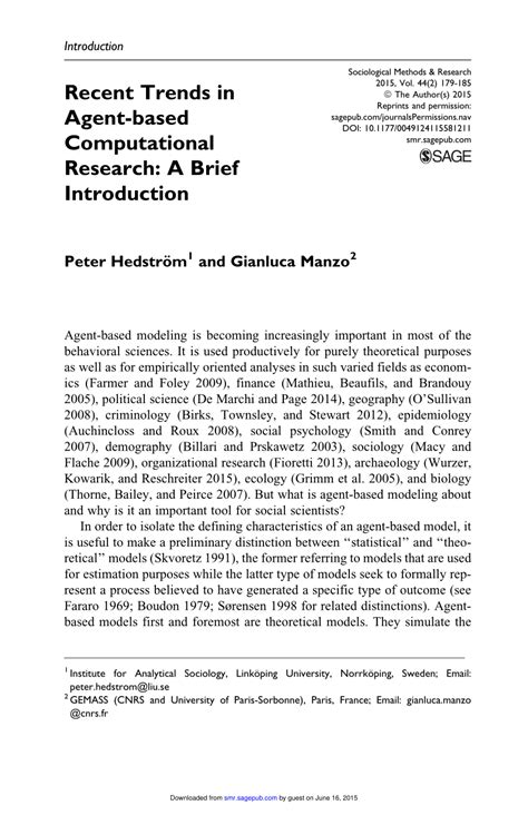 Pdf Recent Trends In Agent Based Computational Research A Brief