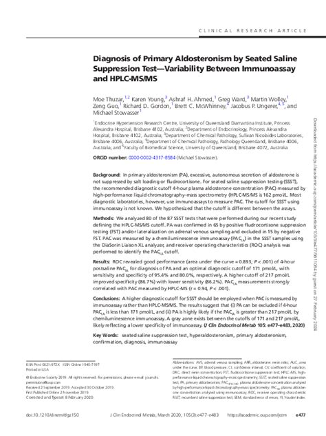Pdf Diagnosis Of Primary Aldosteronism By Seated Saline Suppression Test—variability Between