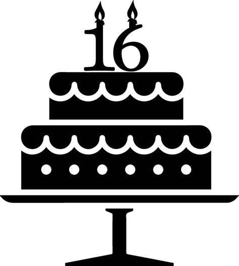 A Black And White Image Of A Cake With The Number 16 On It 42393236