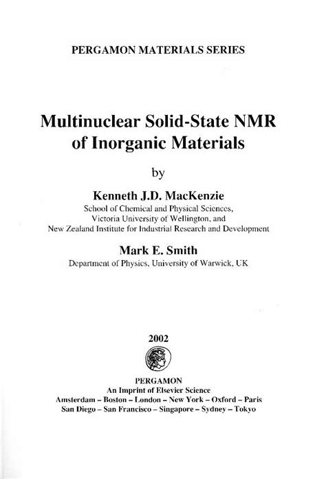 Pdf Multinuclear Solid State Nmr Of Inorganic Materials Dokumentips