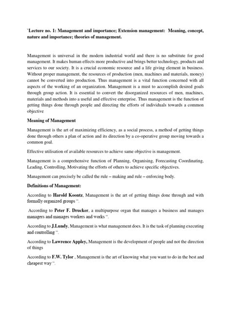 Complete Notes Management Extension Organization Pdf Public Administration Human Resources