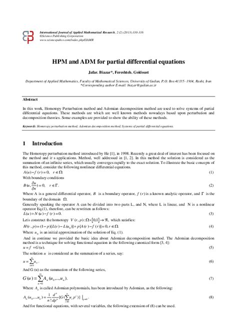 Pdf Hpm And Adm For Partial Differential Equations