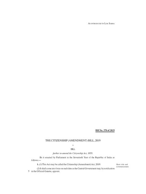 Citizenship Amendment Bill And Act Cab 2019 Pdf Instapdf