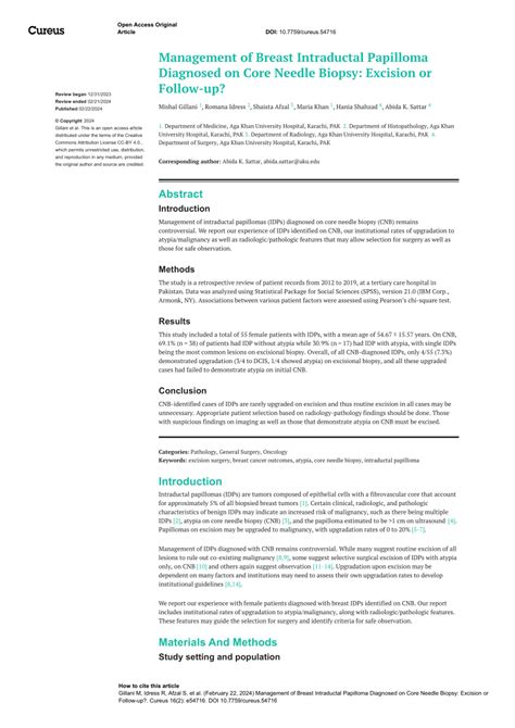 Pdf Management Of Breast Intraductal Papilloma Diagnosed On Core