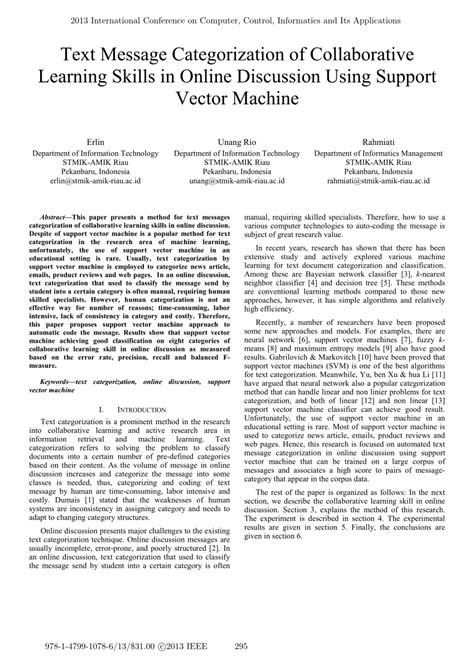 Pdf Text Message Categorization Of Collaborative Learning Skills In Online Discussion Using