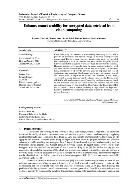 [pdf] enhance manet usability for encrypted data retrieval from cloud