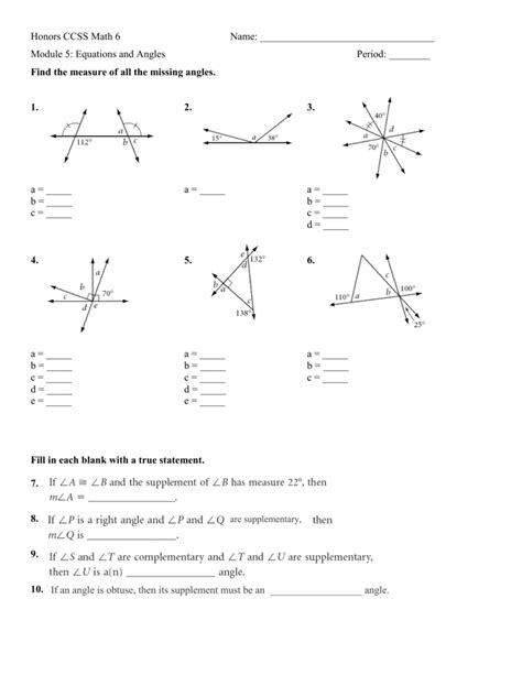 Finding Angle Measures Worksheet Answer Key