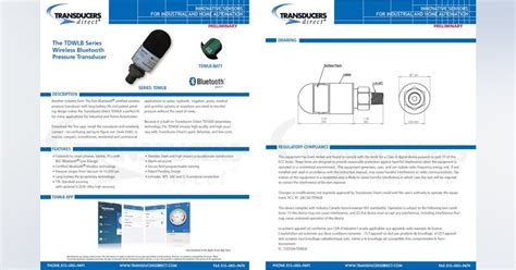 Transducers Direct Wireless Bluetooth Pressure Sensor Power And Motion