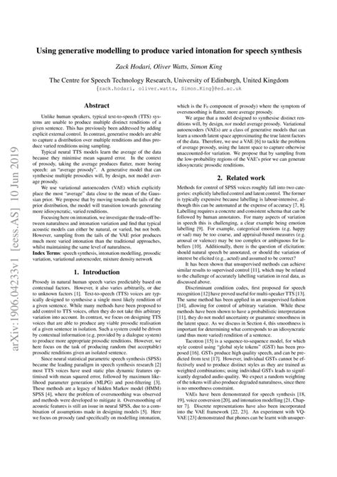 Using Generative Modelling To Produce Varied Intonation For Speech
