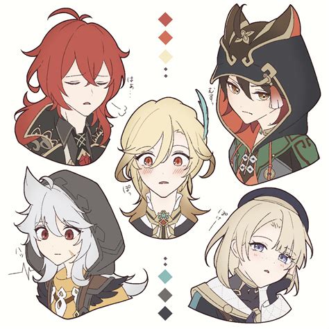 Diluc Kaveh Razor Freminet And Gaming Genshin Impact Drawn By Pumu Pumu Co Danbooru