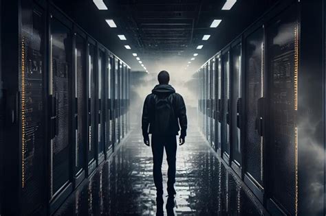 Cloud Service Engineer Standing In Front Of A Digital Technology Data Center In Ai Server Room