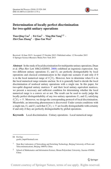 Determination Of Locally Perfect Discrimination For Two Qubit Unitary