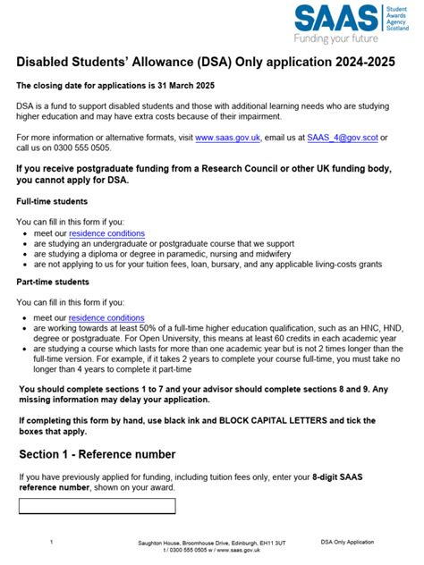 Saas Dsa Only Form Pdf Postgraduate Education Learning Disability