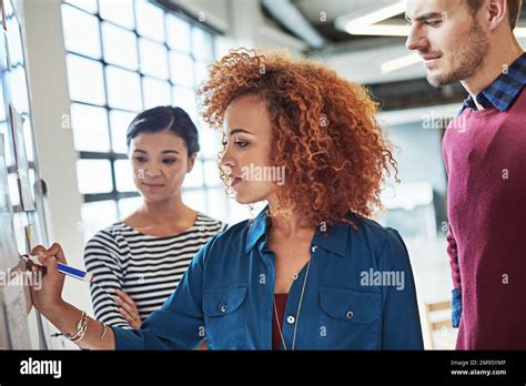 Planning Writing And Teamwork With A Business Woman Team Working On A Whiteboard Together In