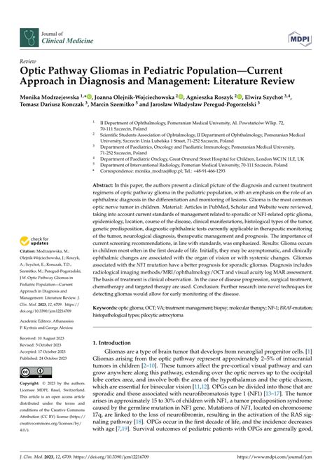 Pdf Optic Pathway Gliomas In Pediatric Population—current Approach In Diagnosis And Management