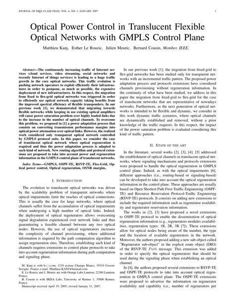 Pdf Optical Power Control In Translucent Flexible Optical Networks With Gmpls Control Plane
