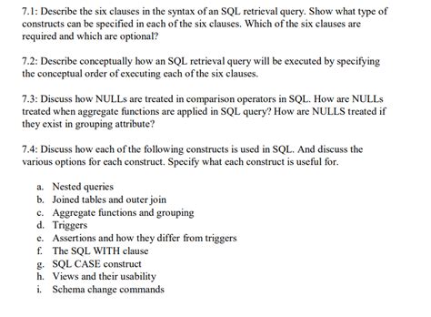 Solved 7 1 Describe The Six Clauses In The Syntax Of An SQL Chegg Com
