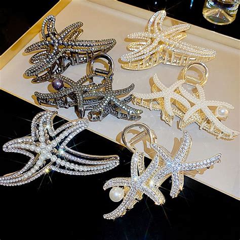 예쁜 대형 별 진주 큐빅 헤어 메탈 집게핀 한복 올림머리 반묶음 똥머리 머리핀 집게삔 홈플러스 택배배송