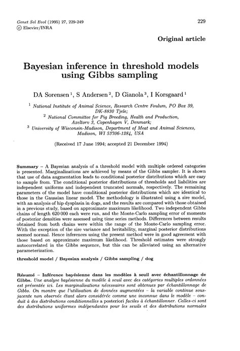 Bayesian Inference In Threshold Models Using Gibbs Sampling Docslib