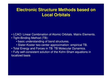 Pdf Electronic Structure Methods Based On Local Orbitals · Electronic
