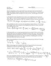 Spring 2014 Midterm I Key Csc 510 Midterm I NameJSEL Spring 2014 1 Answer All Questions