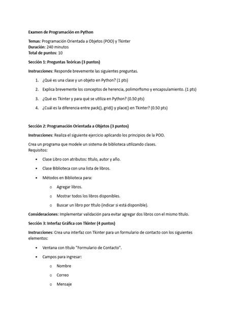 Examen De Programación En Python Pdf