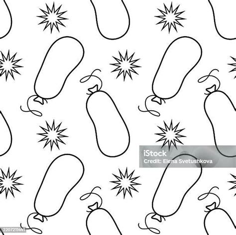 풍선과 별의 완벽 한 패턴은 흰색 배경에 선형 스타일입니다 흑인과 백인 벡터 일러스트 레이 션 고립 색상에 대한 스톡 벡터 아트 및 기타 이미지 Istock
