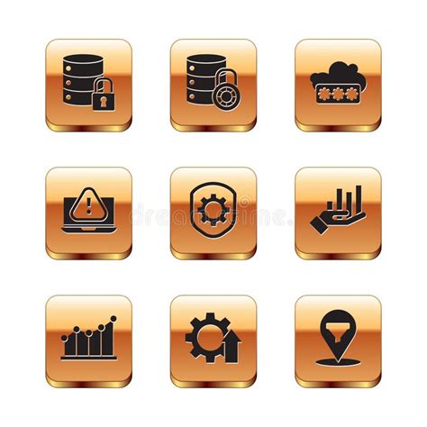 Set Server Security With Lock Pie Chart Infographic Arrow Growth Gear