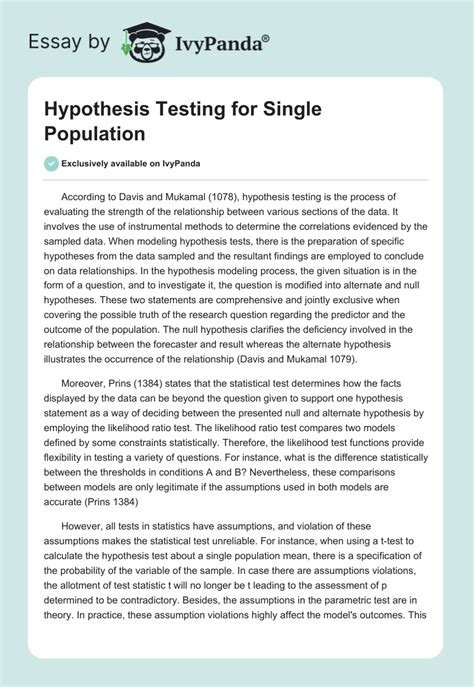 Hypothesis Testing For Single Population 882 Words Essay Example
