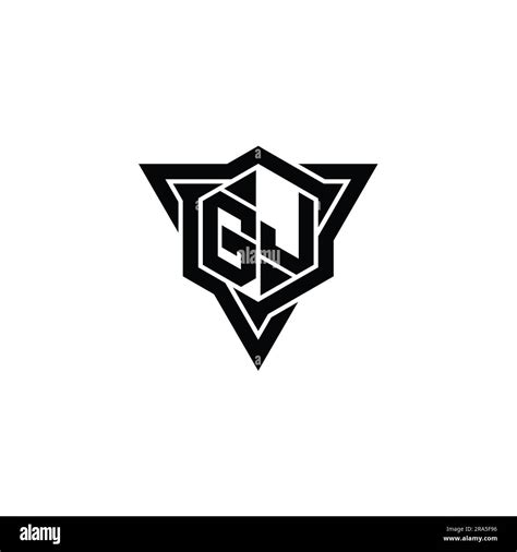 Gj Letter Logo Monogram Hexagon Shape With Triangle Outline Sharp Slice Style Design Template