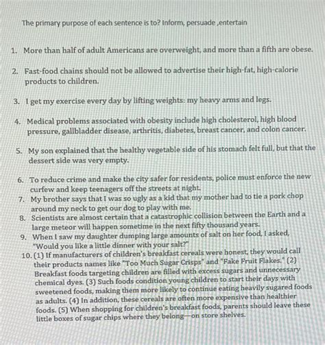 The Primary Purpose Of Each Sentence Is To Inform