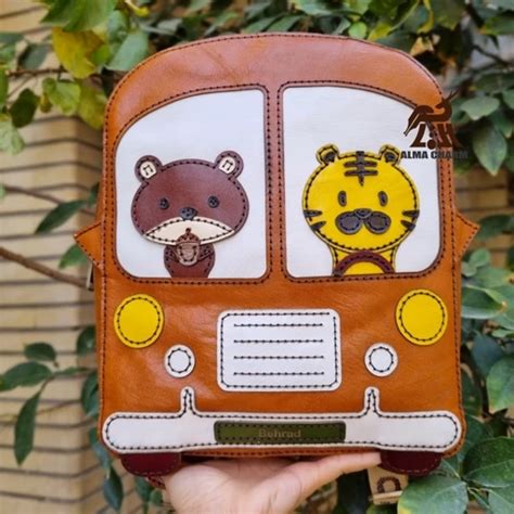 خرید و قیمت کوله پشتی بچگانه چرم طرح ماشین کوله پشتی کودک کیف کودک چرم