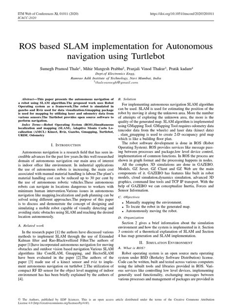 Ros Based Slam Implementation For Autonomous Navigation Using Turtlebot