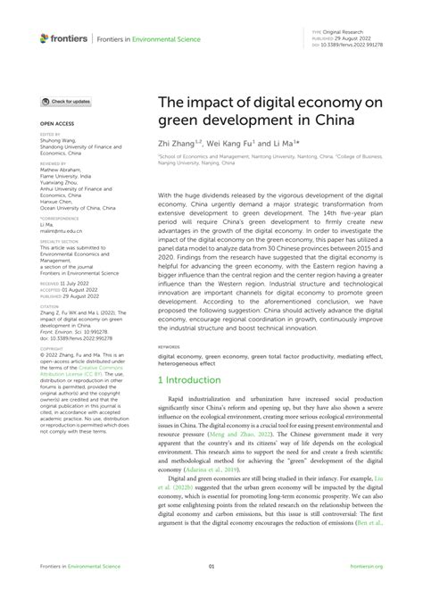 Pdf The Impact Of Digital Economy On Green Development In China