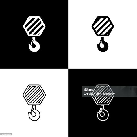 검은 색과 흰색 배경에 고립 된 산업 후크 아이콘을 설정 합니다 크레인 후크 아이콘입니다 선 개요 및 선형 아이콘입니다 벡터 일러스트 강철에 대한 스톡 벡터 아트 및 기타