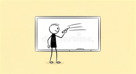 Stickman Teaching With Pointer At Whiteboard On White Background Stock