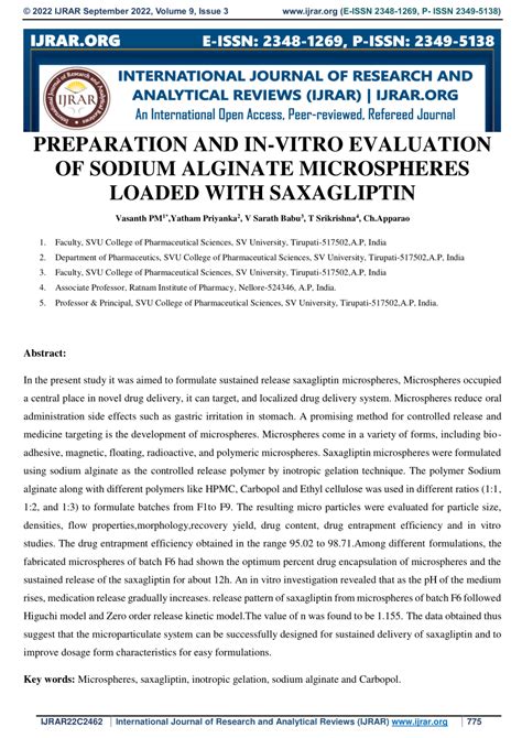 Pdf Preparation And In Vitro Evaluation Of Sodium Alginate