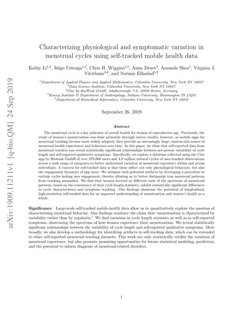 Pdf Characterizing Physiological And Symptomatic Variation In Menstrual Cycles Using Self