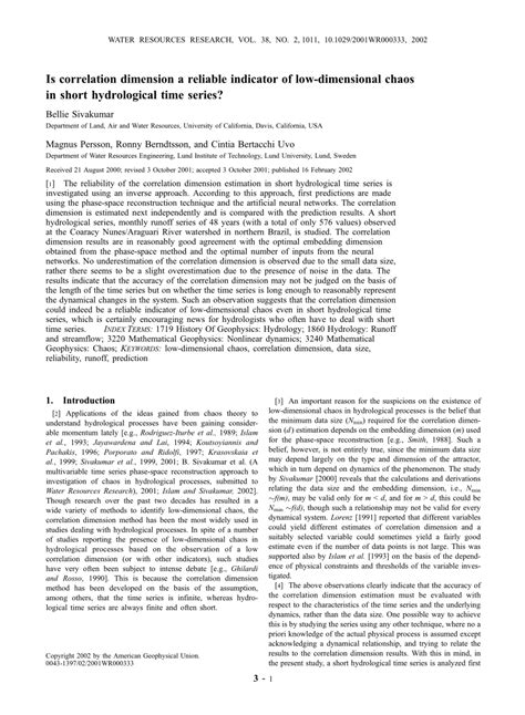 Pdf Is Correlation Dimension A Reliable Indicator Of Low Dimensional