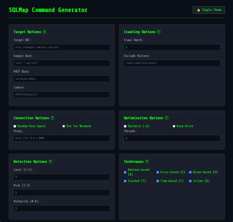 Web Based Sqlmap Generate Commands Test Sql Injections